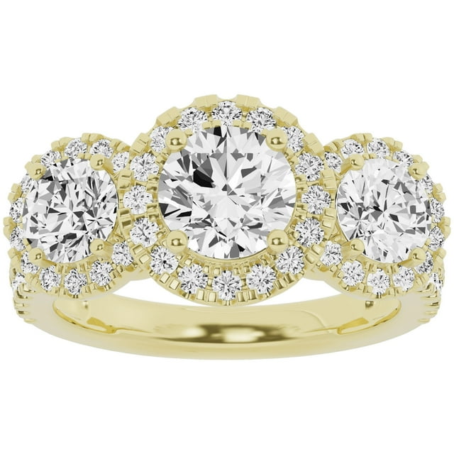 Unique Moments 3ct Lab Grown 3 Stone Halo Diamond Engagement Ring 10K ...