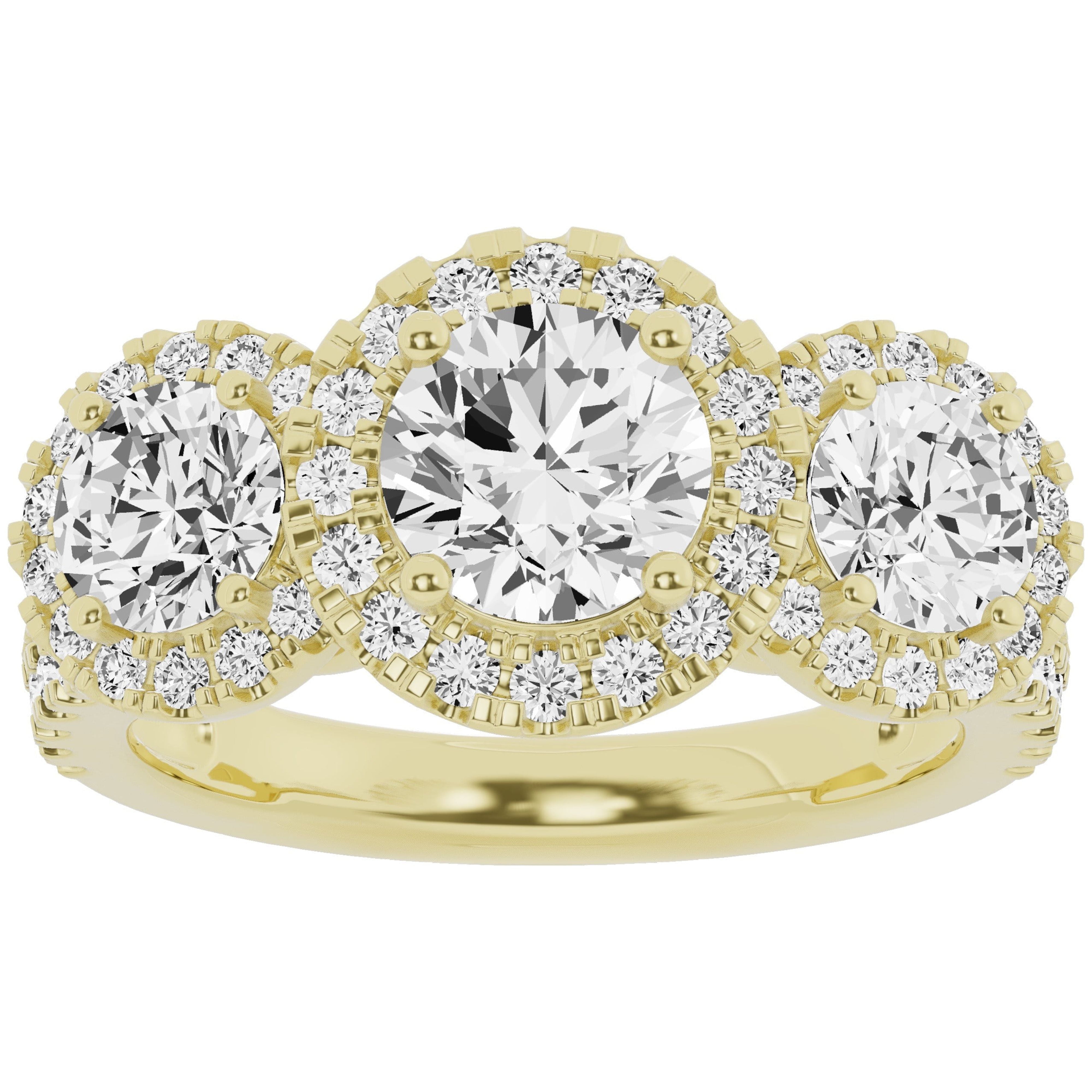 Unique Moments 3ct Lab Grown 3 Stone Halo Diamond Engagement Ring 14K ...