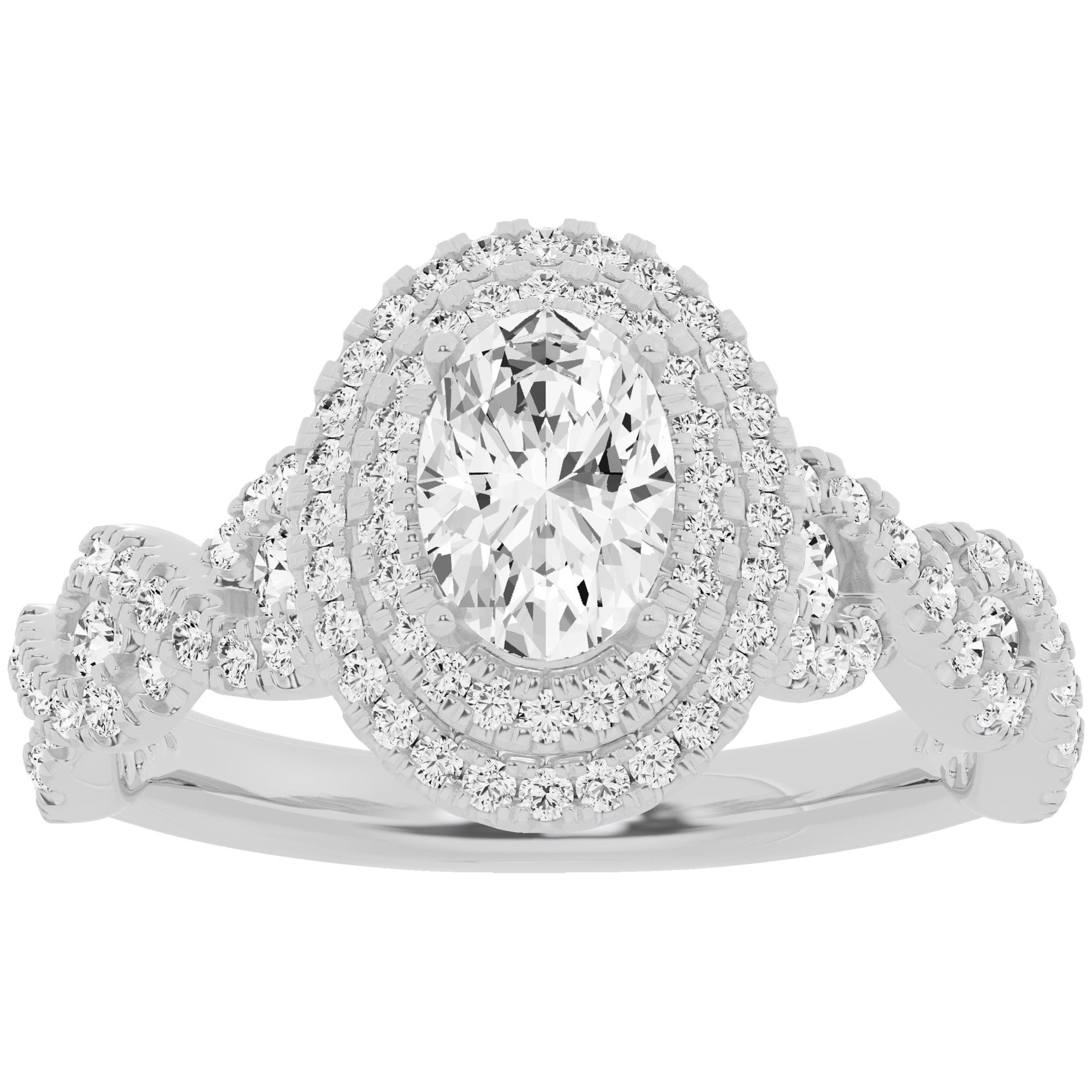 Oval Cut 1.25 ct Halo Man made diamond moissanite Engagement Ring with ...