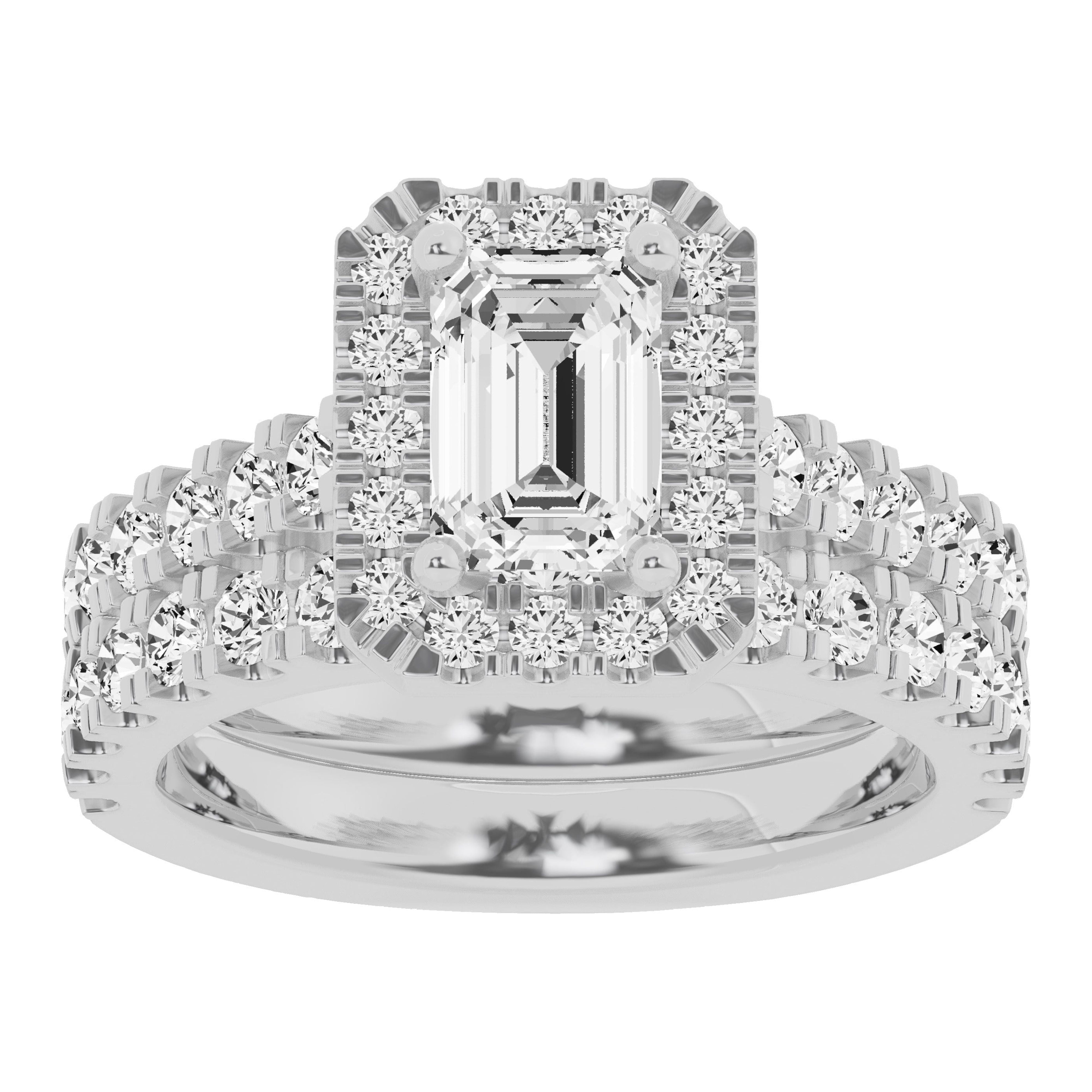 Unique Moments Lab Grown 3 Carat Diamond Emerald Solitaire Bridal Set ...