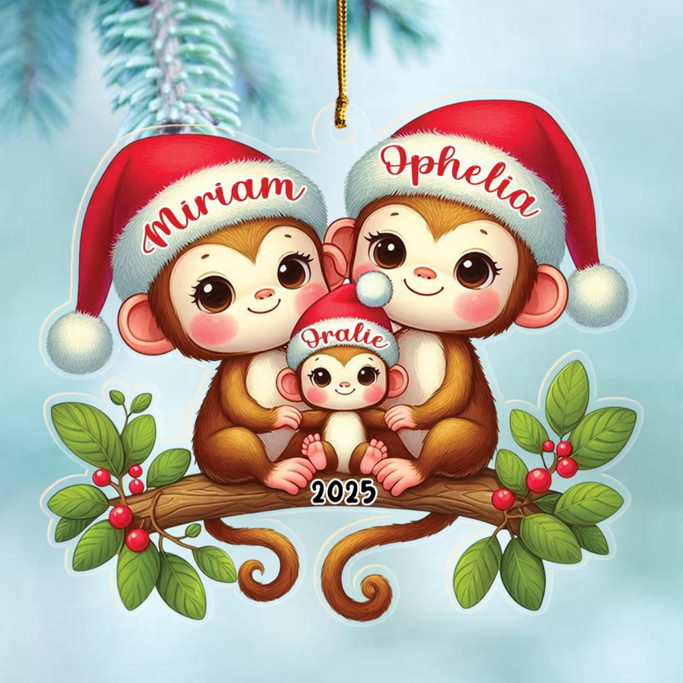 Unique Monkey Shaped Christmas Ornament Gift for Family of 3 ...
