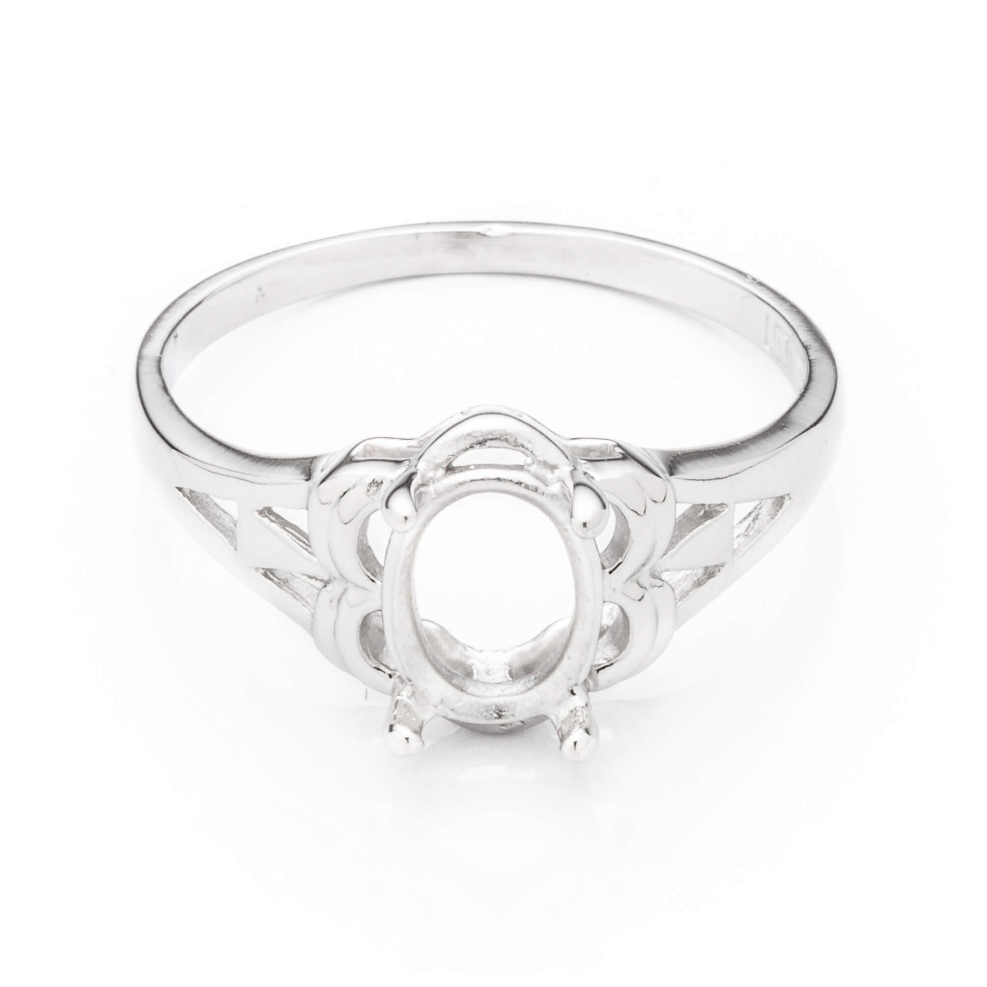 Unique Motif Ring Setting with Oval Prongs Mounting in Sterling Silver ...