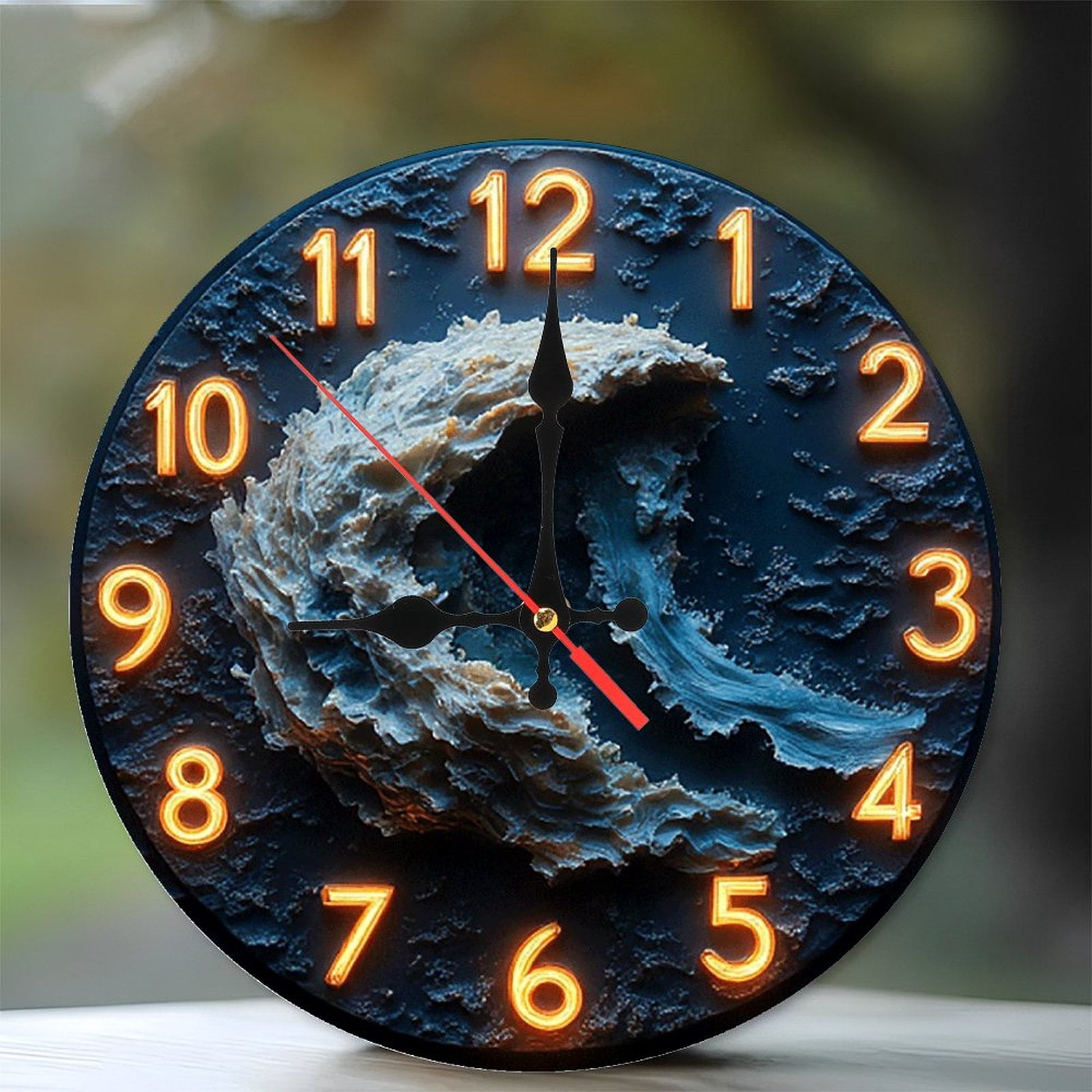 Unique Neon Clock Wall Art Home Decor 10-Inch Silent Wooden Wall Clock ...
