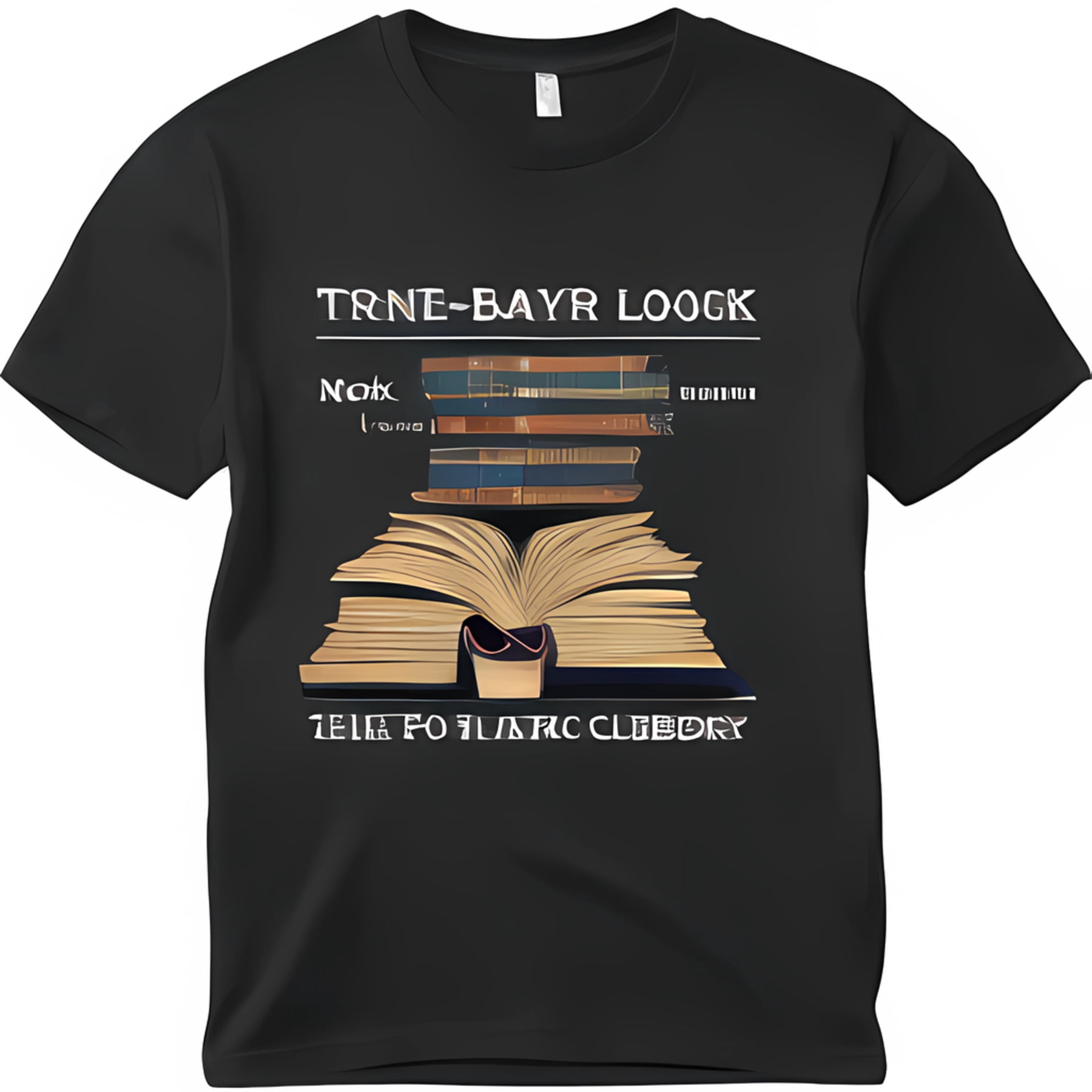 Unique Open Book Design with 'TrineBayr Look Nok club' Text on Black T ...