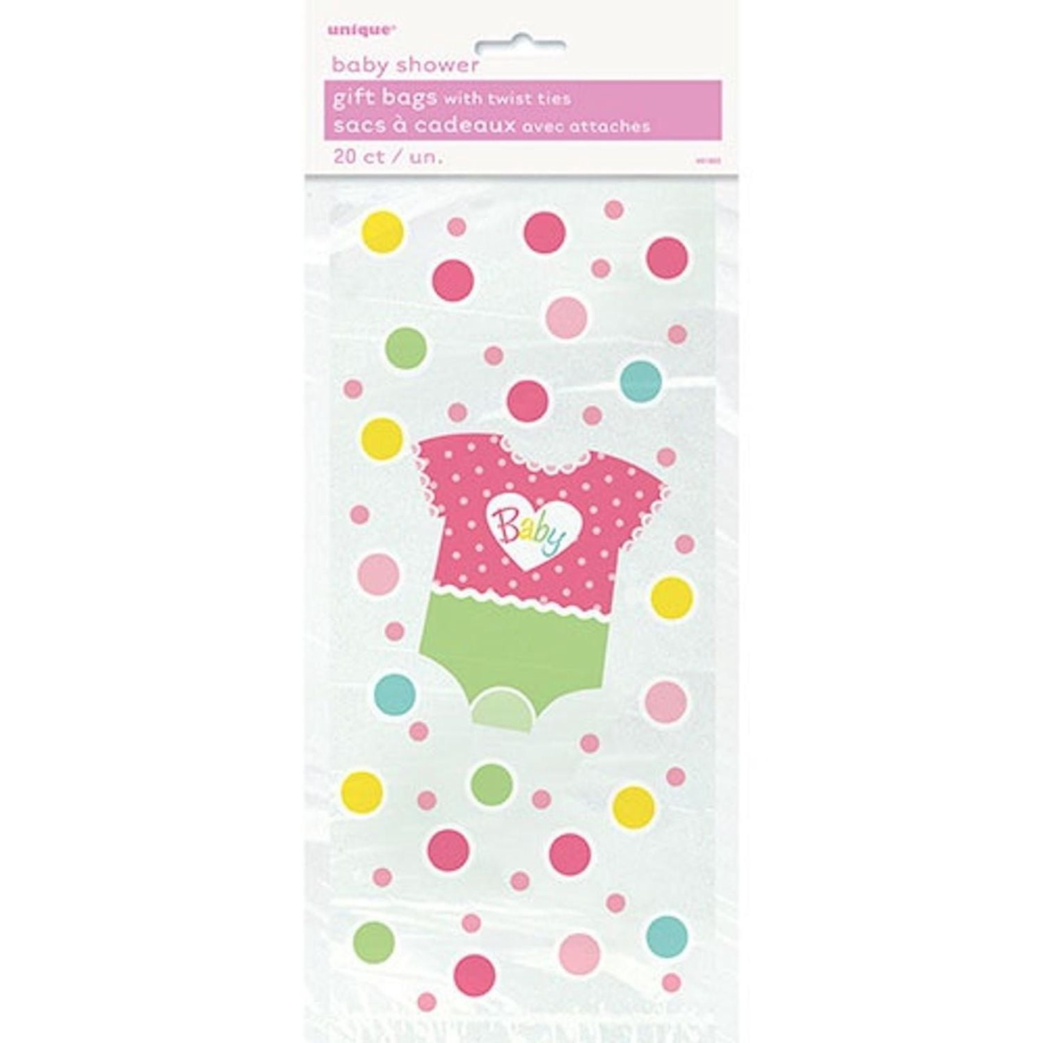Unique Party Polka Dot Cellophane Baby Shower Party Bags (Pack of 20 ...