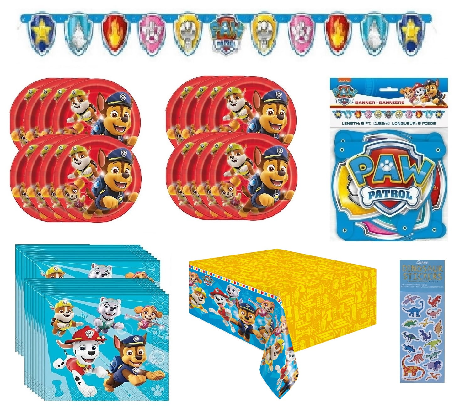 Unique Paw Patrol Party Supplies Bundle Pack with Sticker Sheet, Serves ...