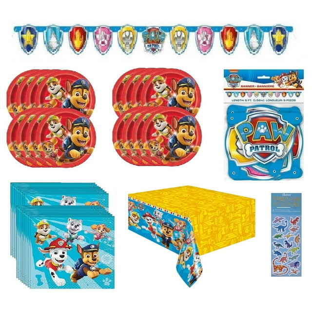 Unique Paw Patrol Party Supplies Bundle Pack with Sticker Sheet, Serves ...
