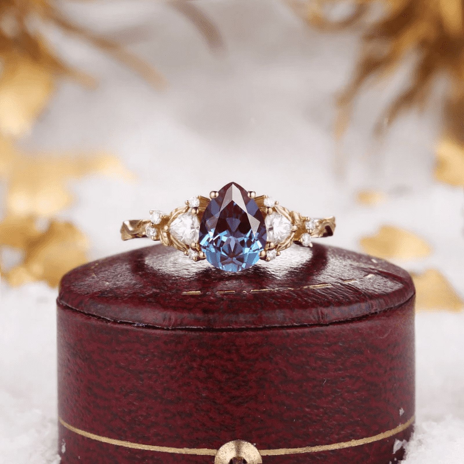 Unique Pear Cut Alexandrite Engagement Ring in 14K Rose Gold Vermeil ...