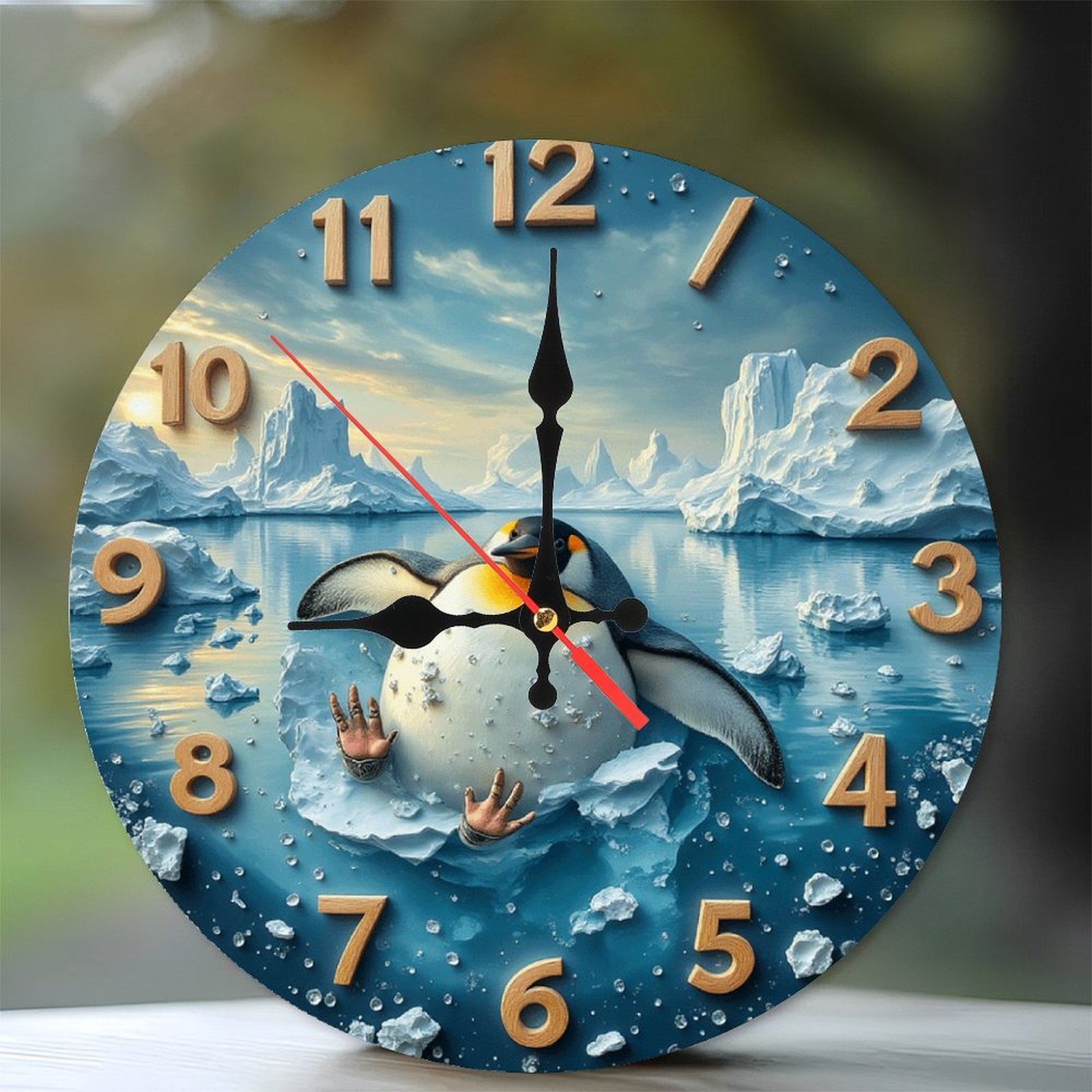 Unique Penguin Clock Wall Art Home Decor 10-Inch Silent Wooden Wall ...