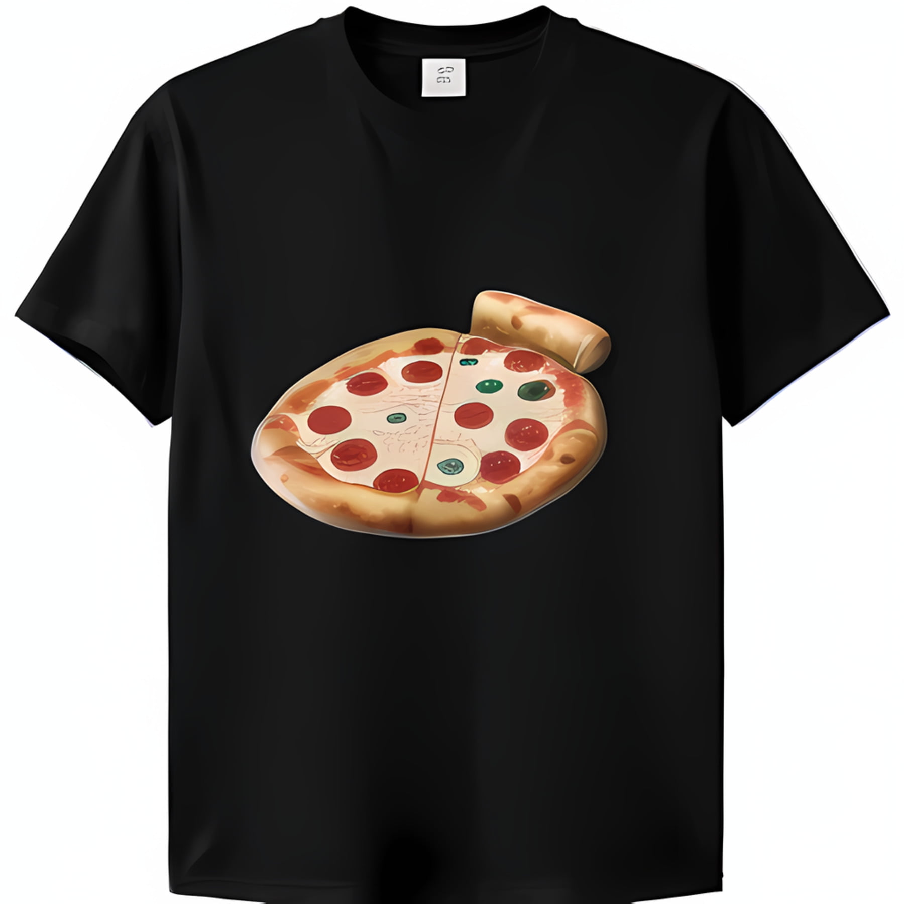 Unique Pizza Slice Character Head Black T-Shirt Fun Animated Design for ...