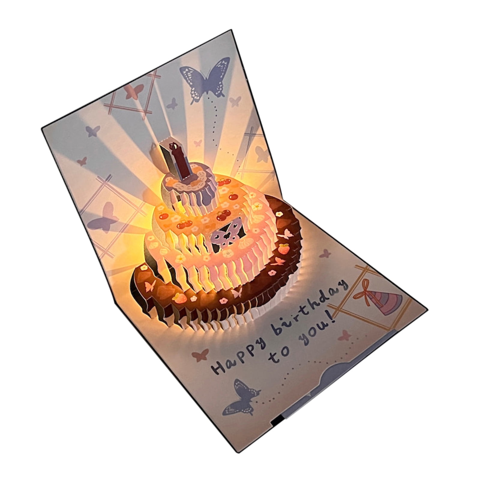 Unique Popping Up Birthday Card with Butterfly Pattern and Cake Designs ...