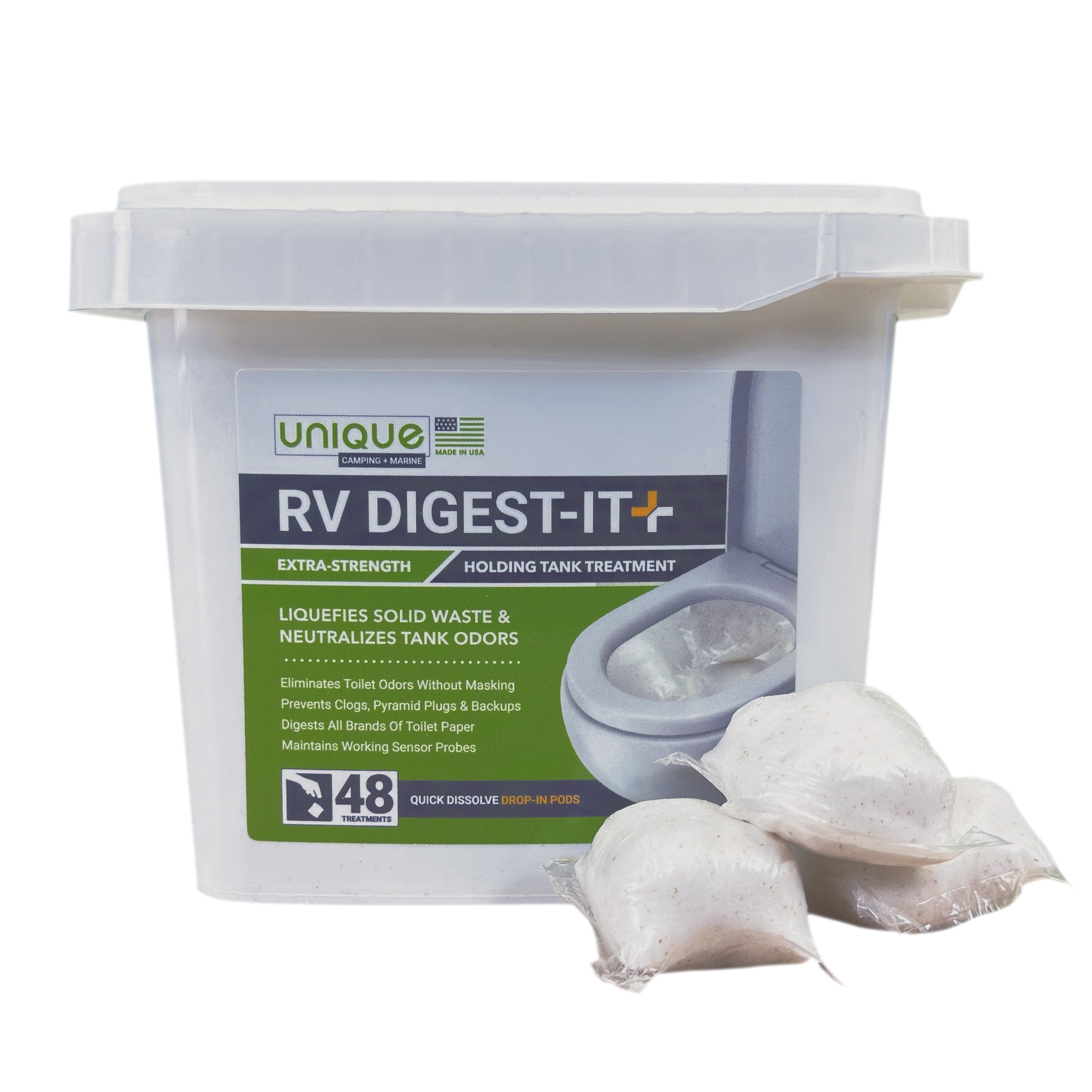 Unique RV Digest-It Plus, 48 Extra-Strength Drop-in Toilet Treatments for RV Black Water Holding ...