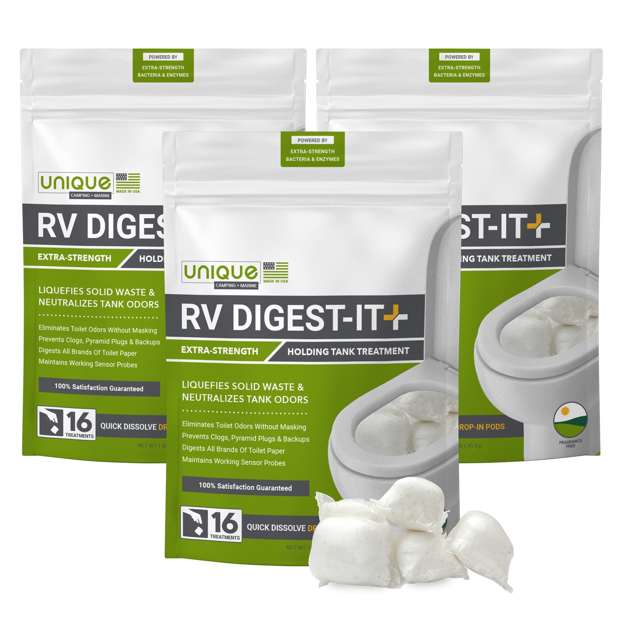 Unique RV Digest-It Plus, Extra-Strength Black Tank Treatment for RVs - Drop-In Pod RV Toilet ...