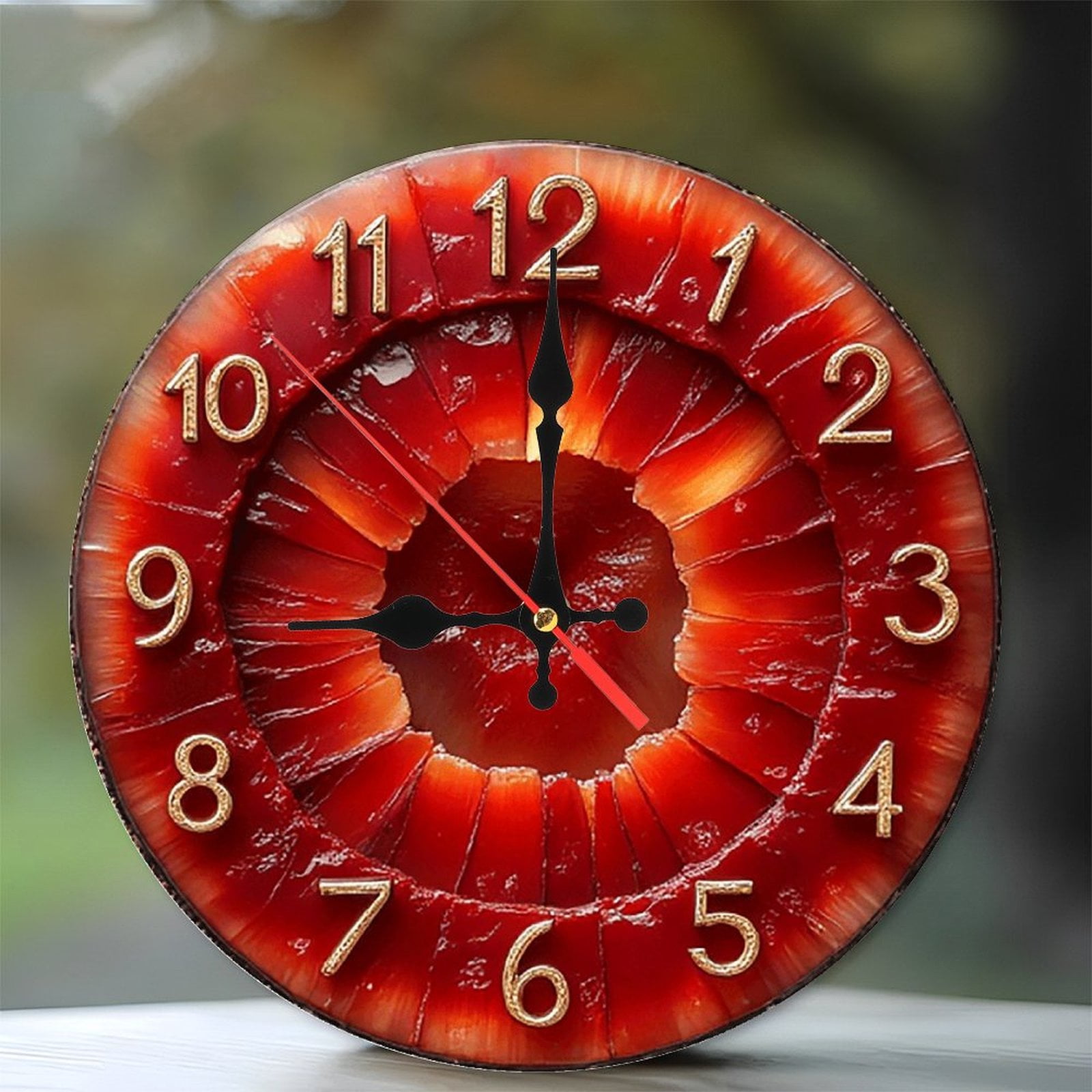 Unique Red Agate Clock Wall Decor 10-Inch Silent Wooden Wall Clock ...