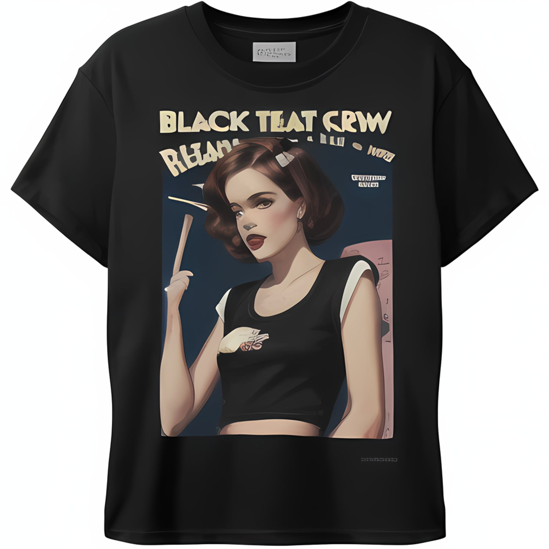 Unique Retro Pin Up Girl Design on Black T-Shirt Stylish and Playful ...