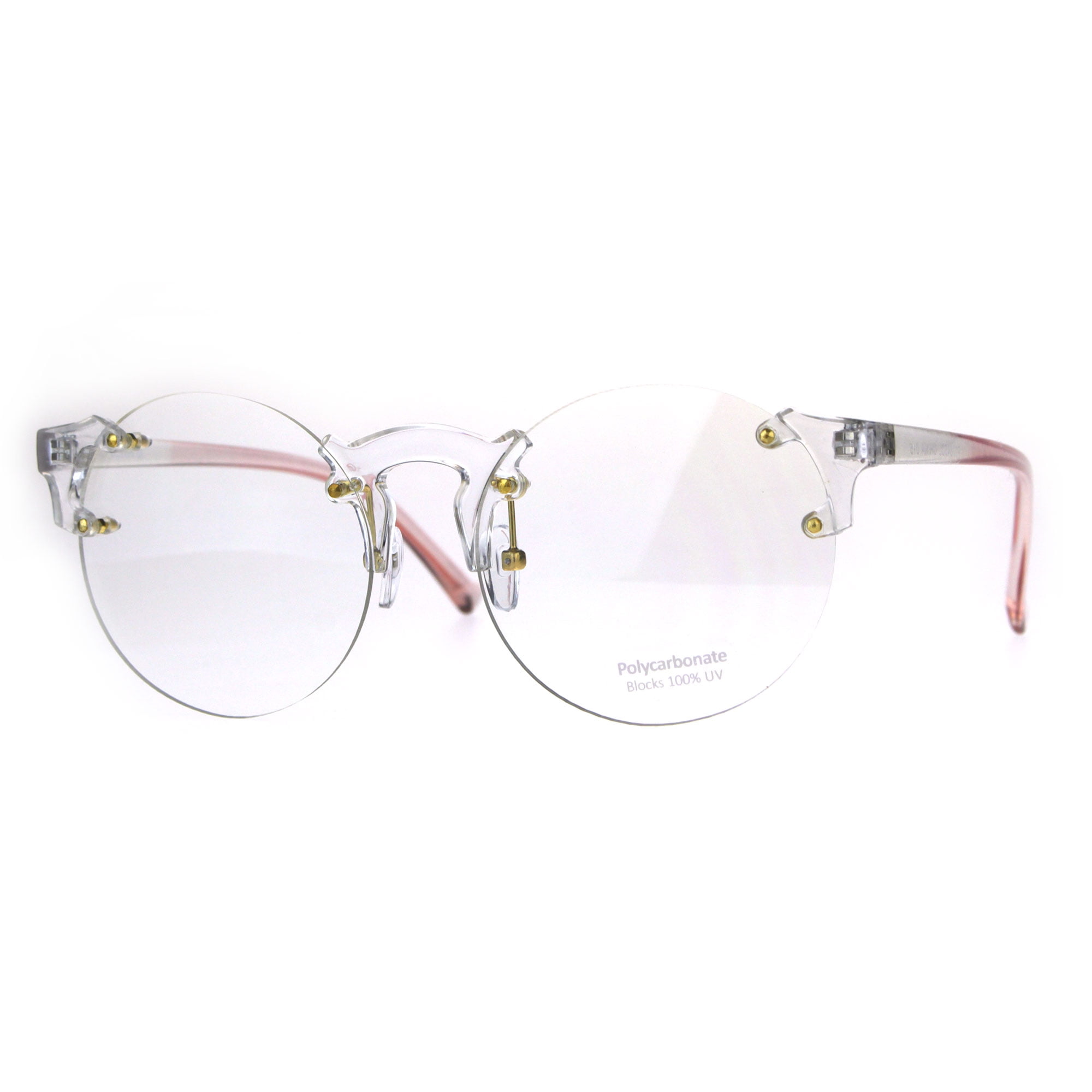 Unique Rimless Round Circle Clear Lens Eye Glasses Pink - Walmart.com