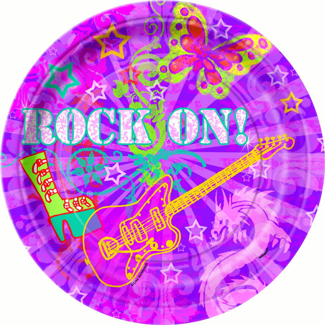Unique Rock On Rockstar Birthday Party 9" Dinner Plates, Purple Pink, 8 ...
