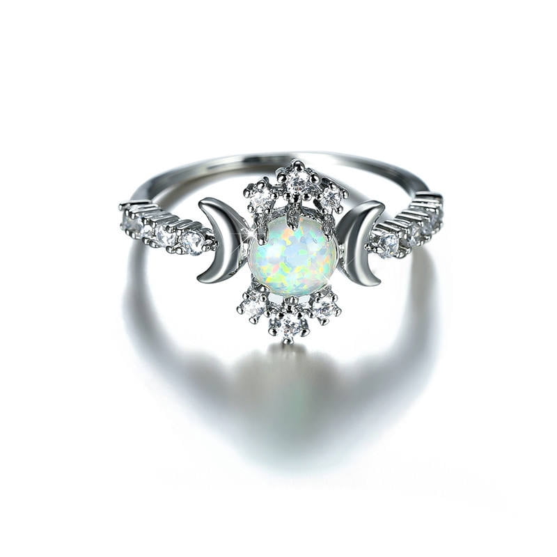 Unique Round Cut Opal Art Deco Wedding Ring in 925 Sterling Silver ...