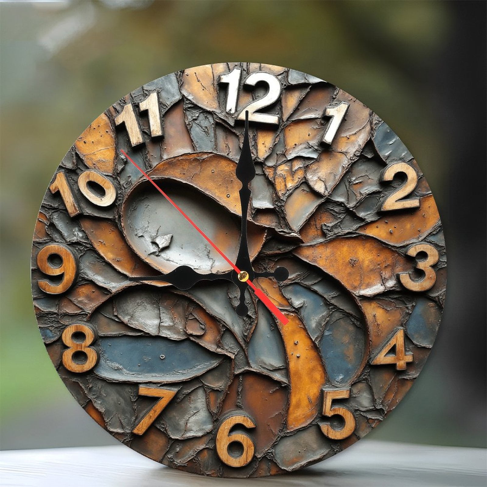 Unique Rustic Wooden Wall Clock Abstract Art Home Decor 10-Inch Silent ...