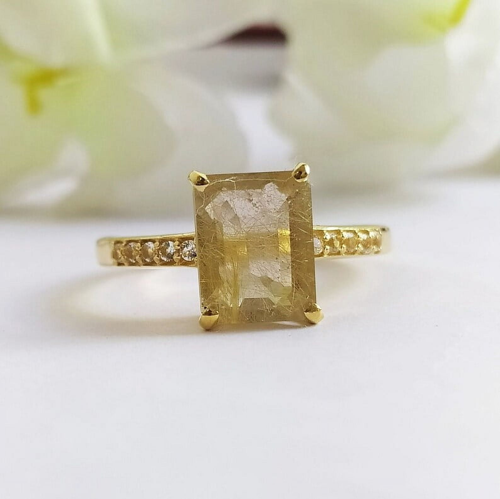 Unique Rutile Quartz Solitaire Ring-Rutilated Quartz Gold Ring-Golden ...