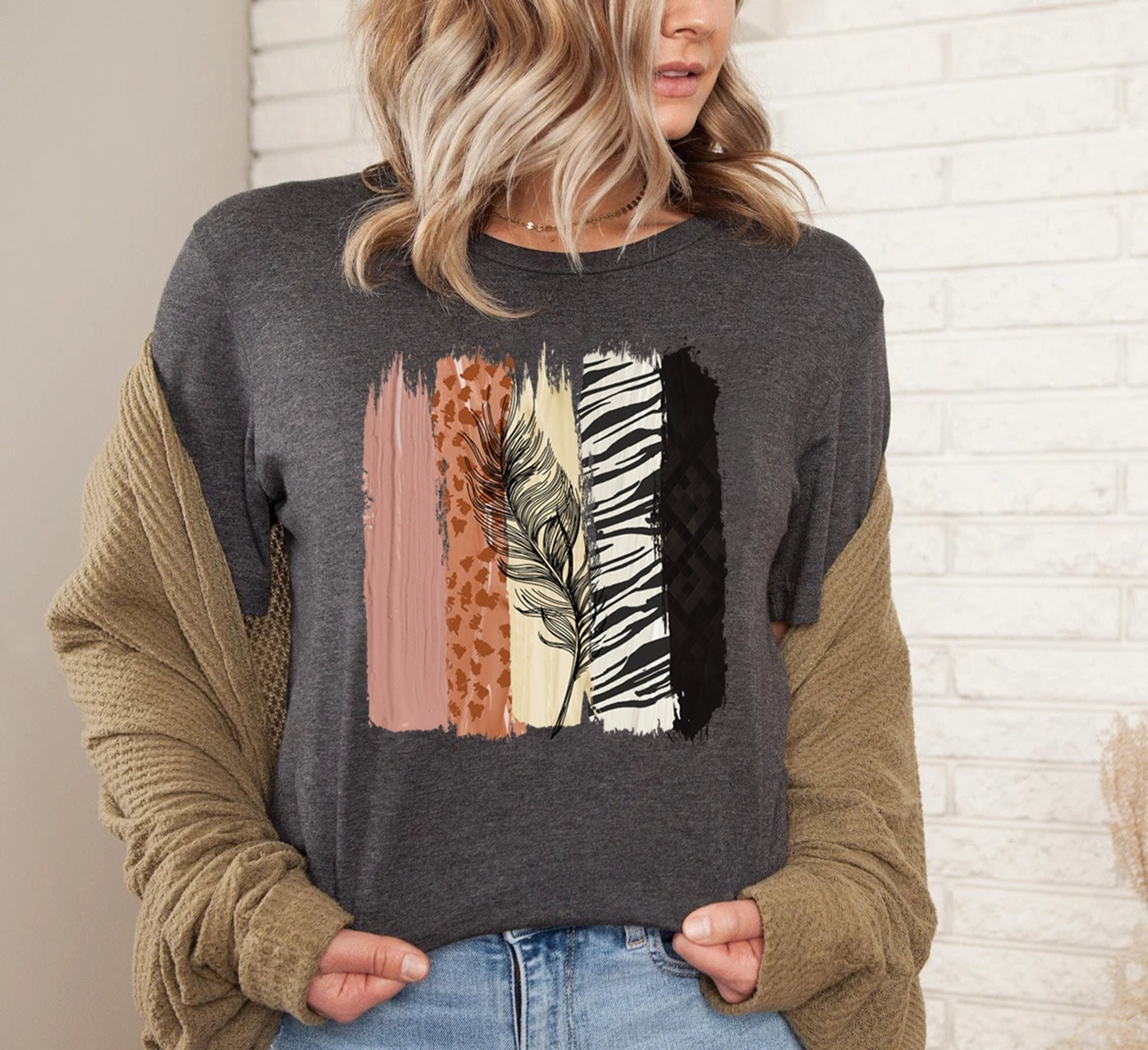 Unique Safari Brush Strokes with Black Feather, Animal Print Design on ...