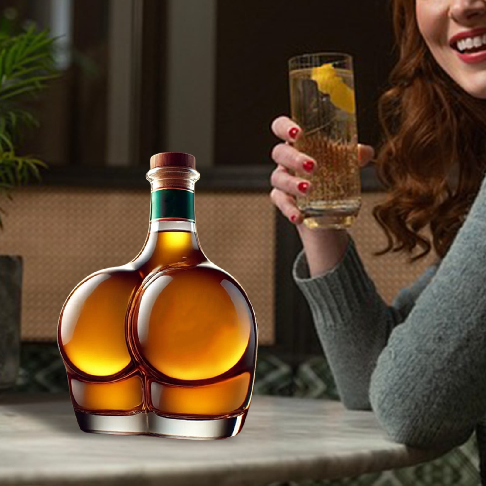 Unique Shaped Set - Home Bar Glass Bottles and White Containers for ...