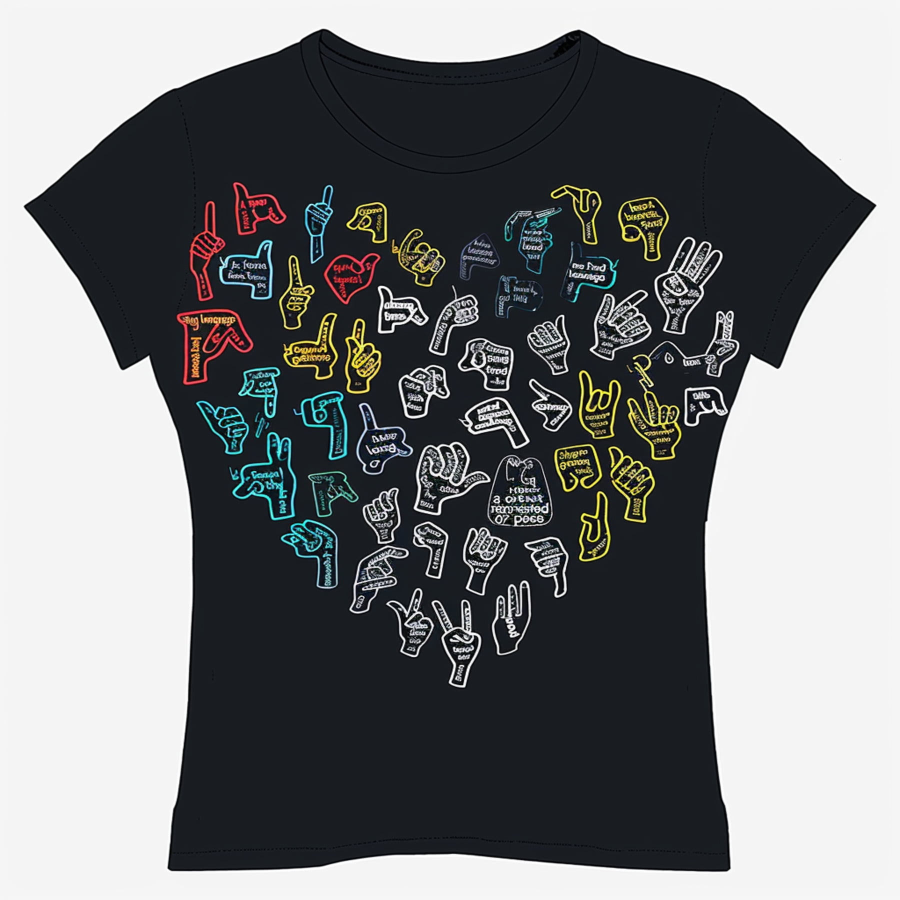 Unique Sign Language Heart Design Black TShirt Iconic Hand Gestures ...