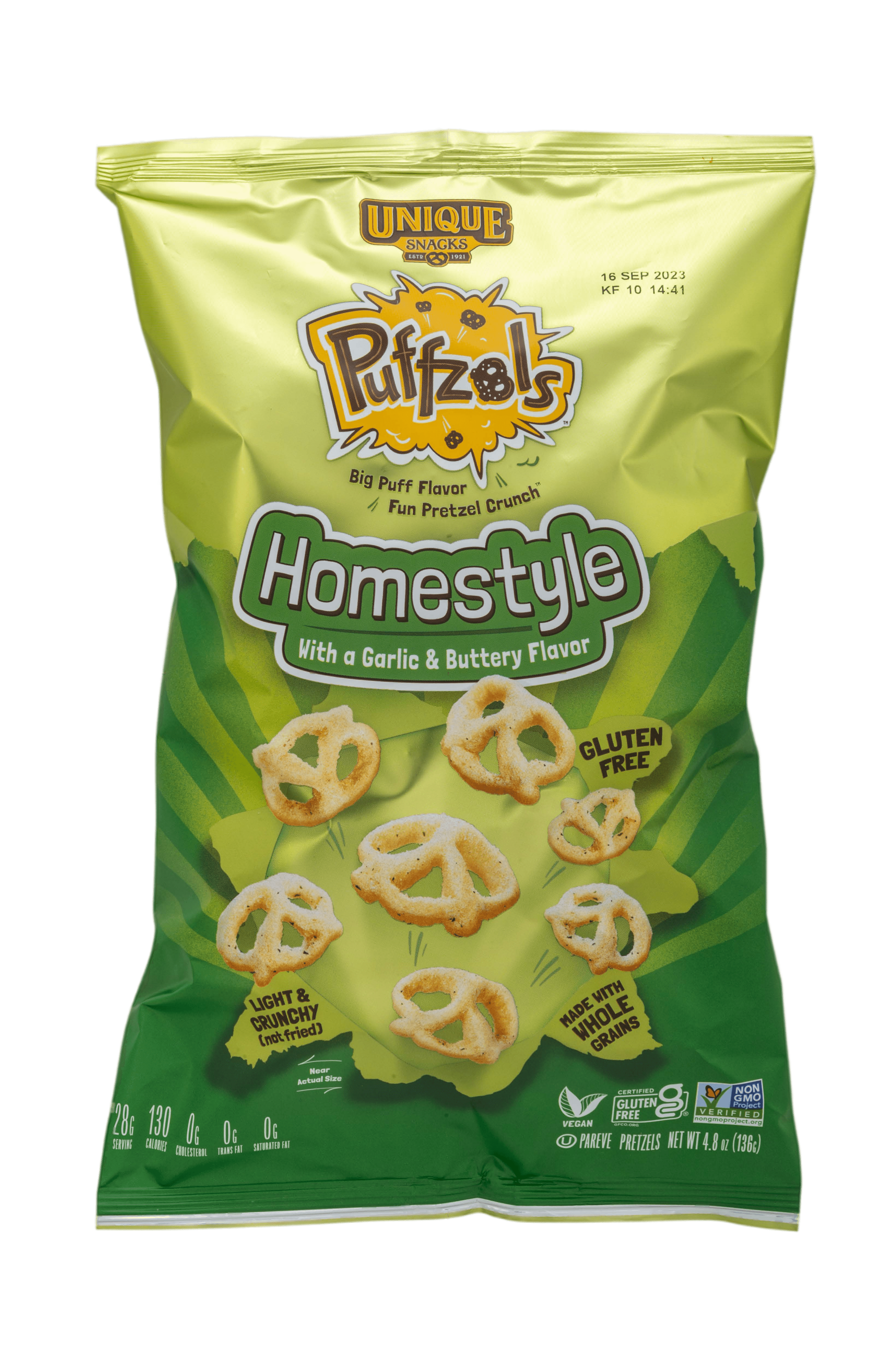 Unique Snacks Homestyle Puffzels, Garlic and Buttery Flavor, Gluten ...
