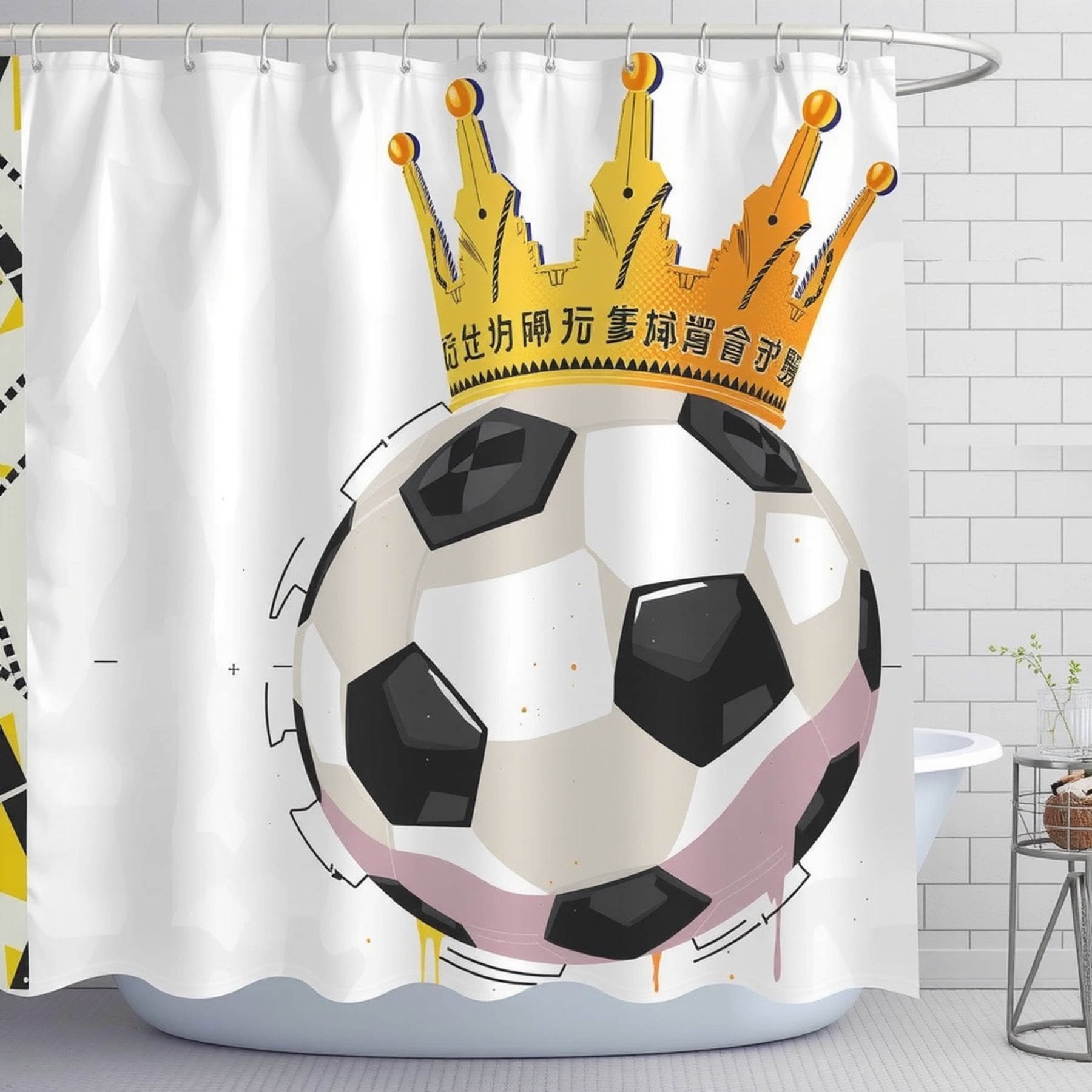 Unique Soccer Ball Shower Curtain with Dripping Pink & Gold Crown ...