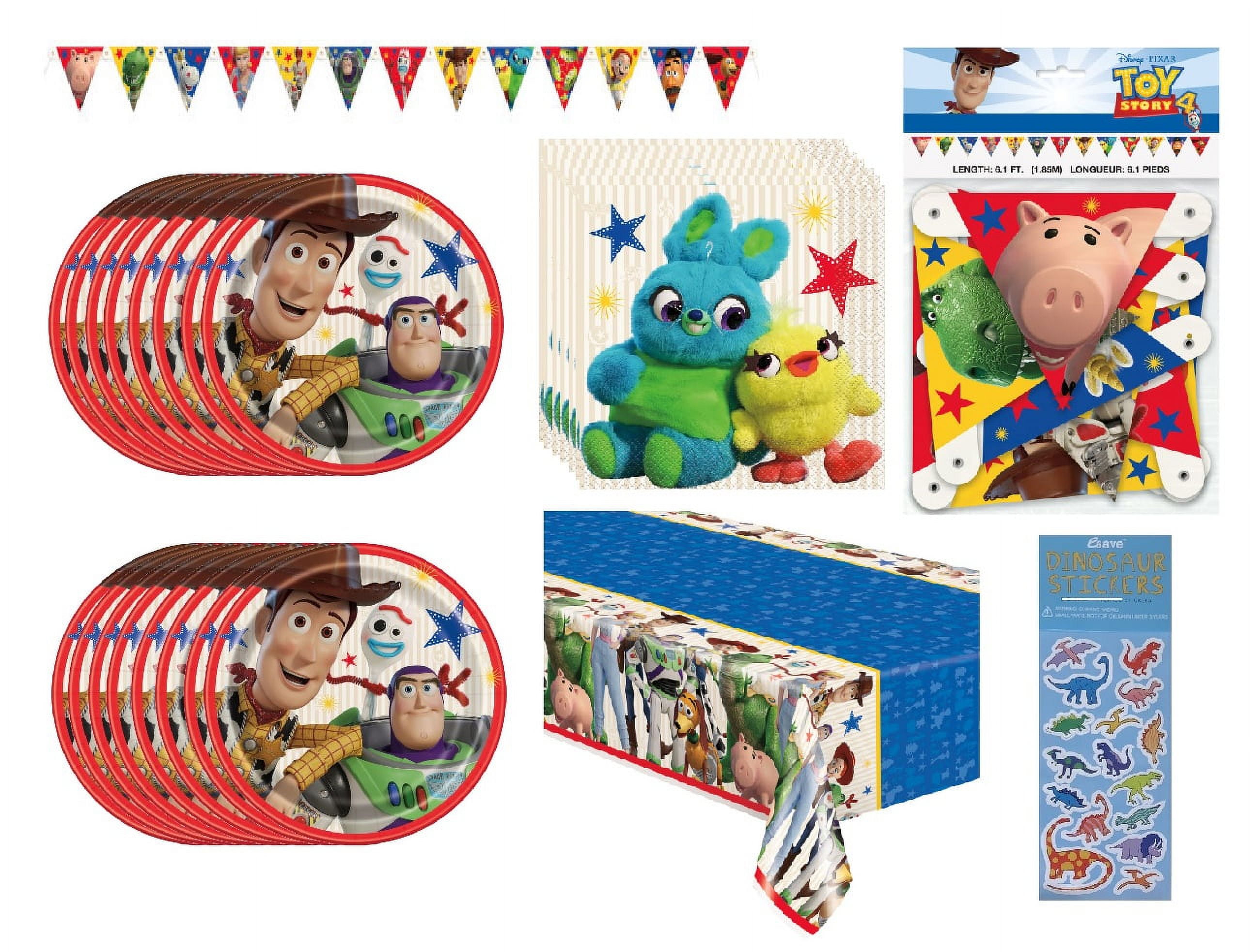Toy Story Party Bundle: 16 Plates, Napkins, Table Cover, Banner, Dinosaur Stickers - Walmart.com