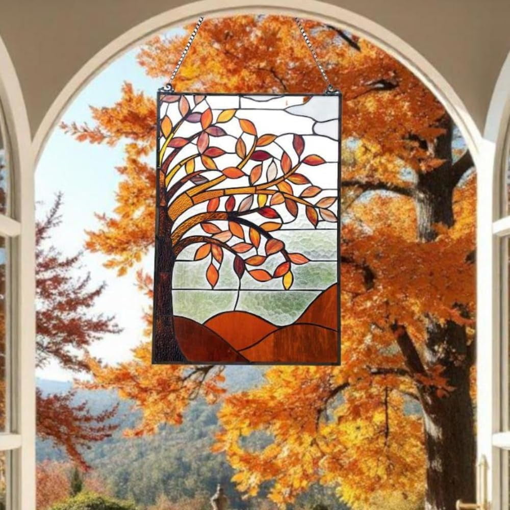 Unique Tree Theme Style Stained Glass Window Panel Suncatcher, Wall ...