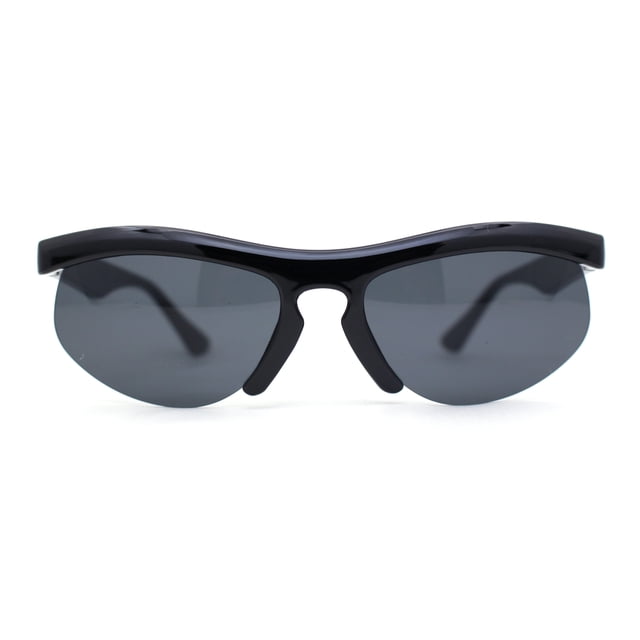 Unique Trendy 90s Sport Half Rim Plastic Fashion Sunglasses All Black ...