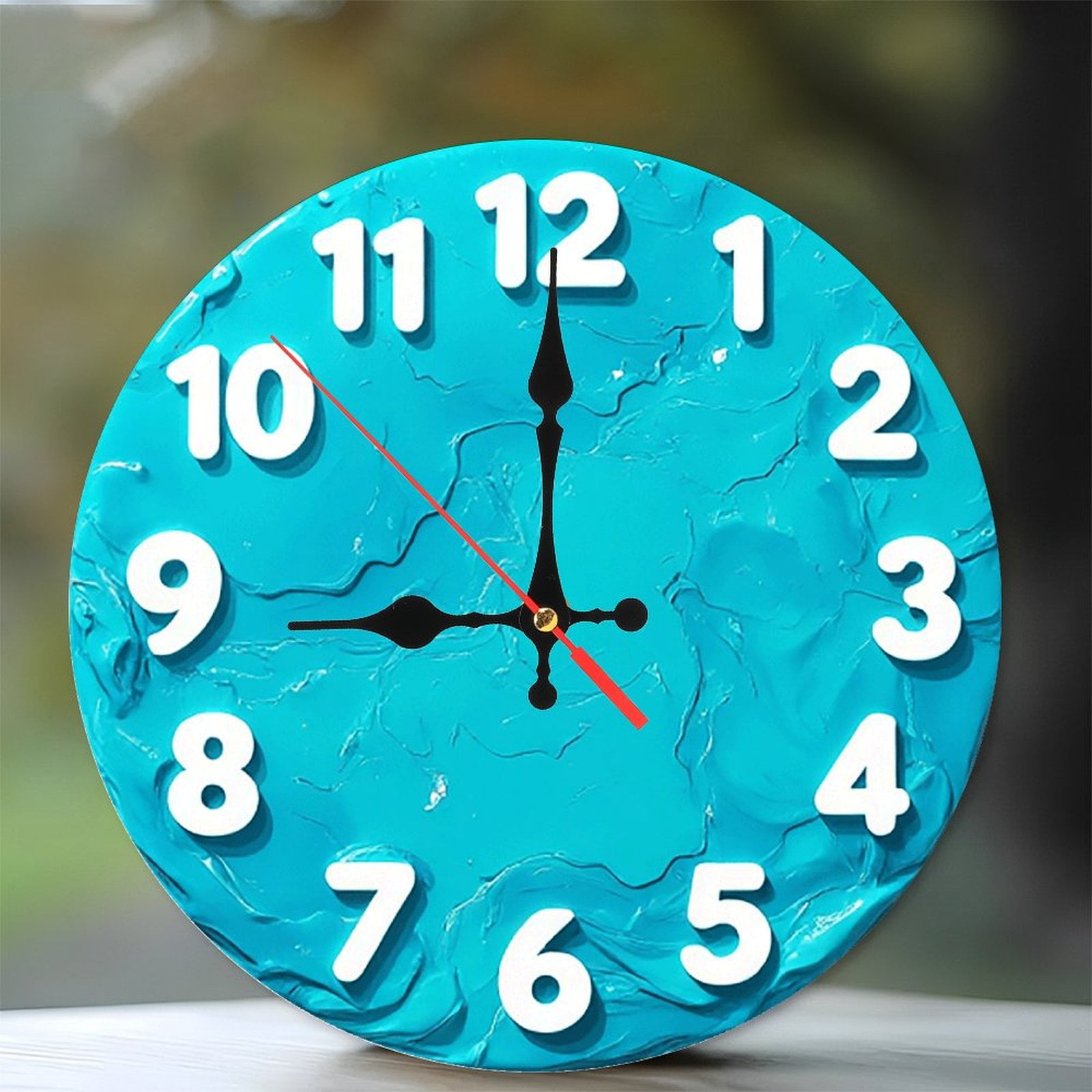 Unique Turquoise Blue Wall Clock Home Decor 10-Inch Silent Wooden Wall ...
