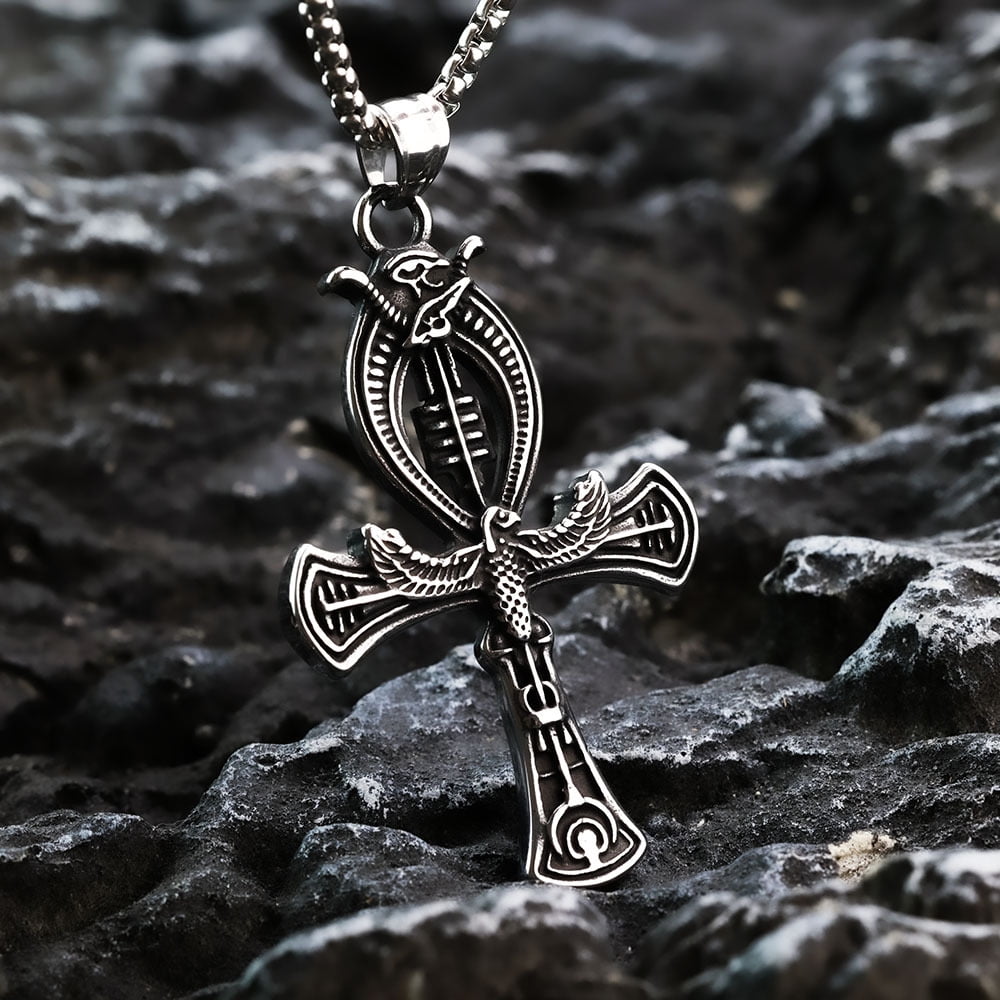 Unique Vintage Ankh Cross Necklace Unisex 14K White Gold Eye Of Horus ...