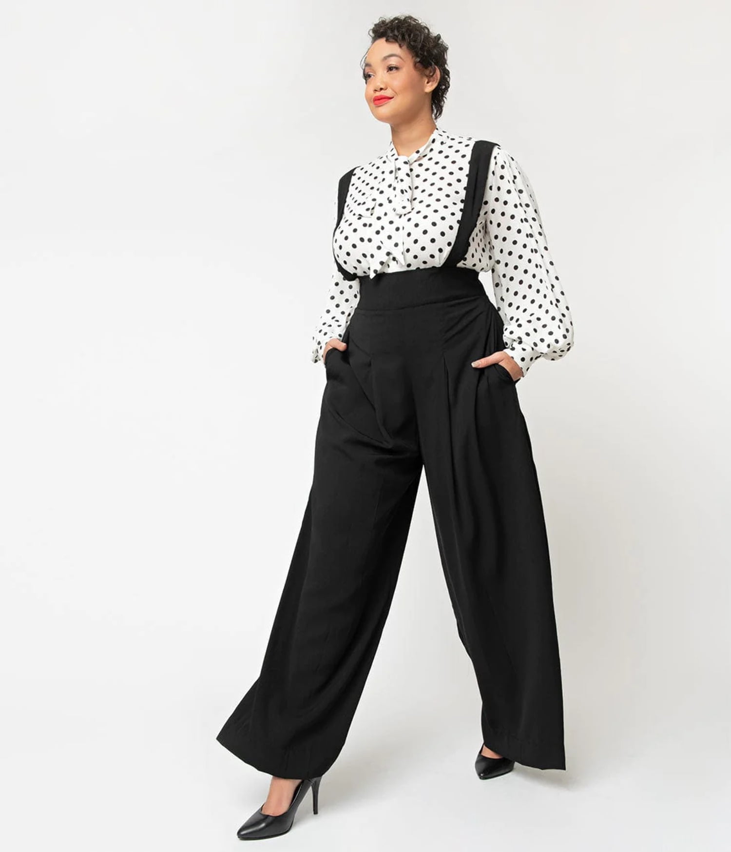 Unique Vintage Plus Size Black Wide Leg Rochelle Suspender Pants ...
