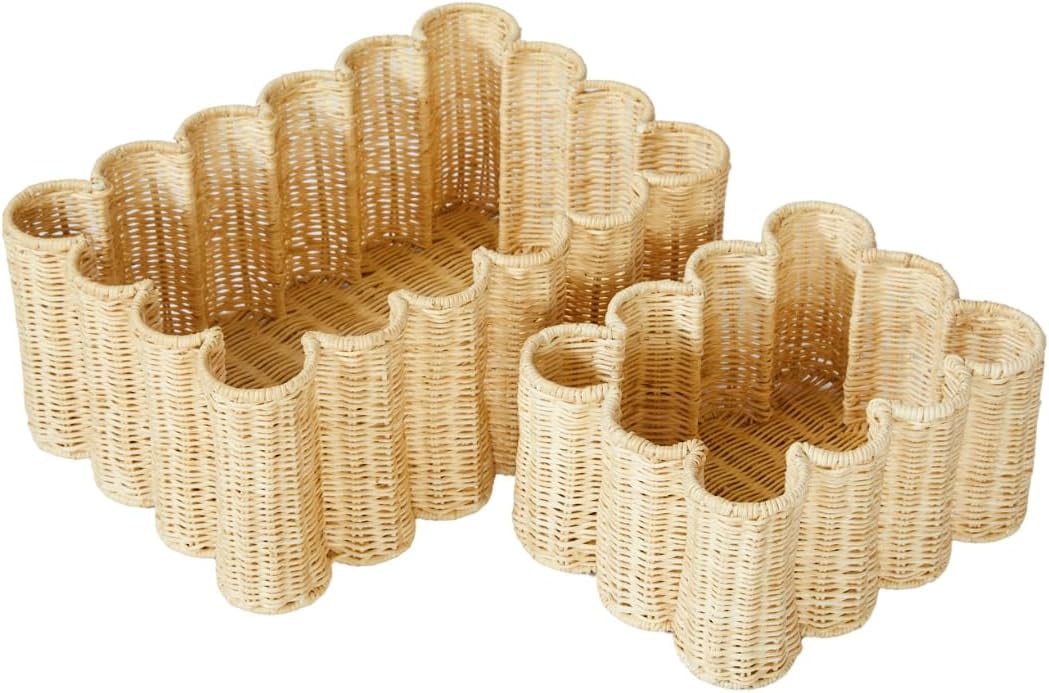 Unique Wavy Scalloped Basket Set Of 2 - Scallop Basket - 16 x 10 x 7 In ...