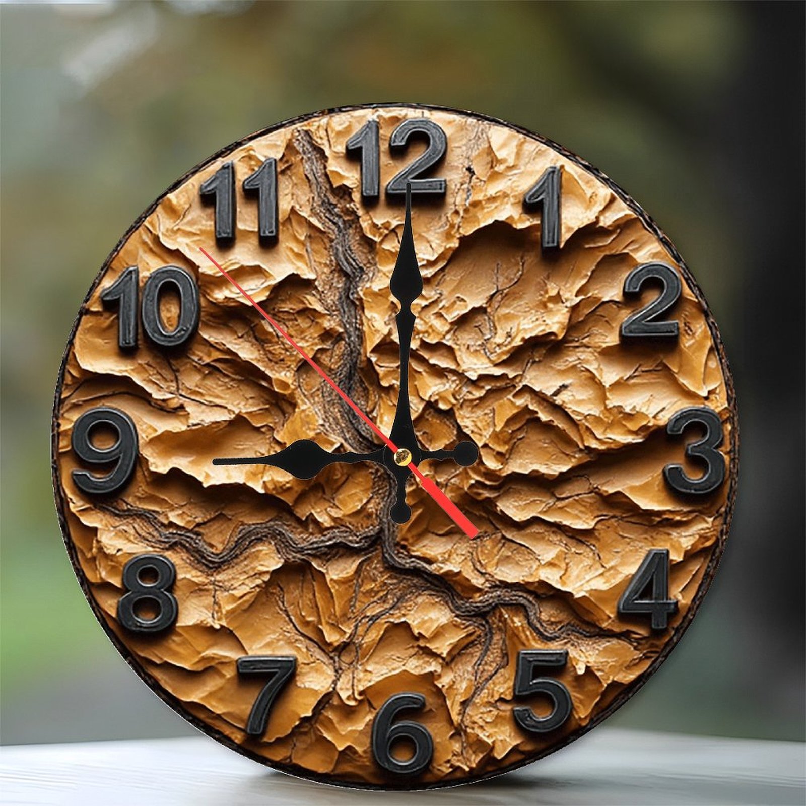 Unique Wooden Wall Clock Rustic Texture Home Decor 10-Inch Silent ...