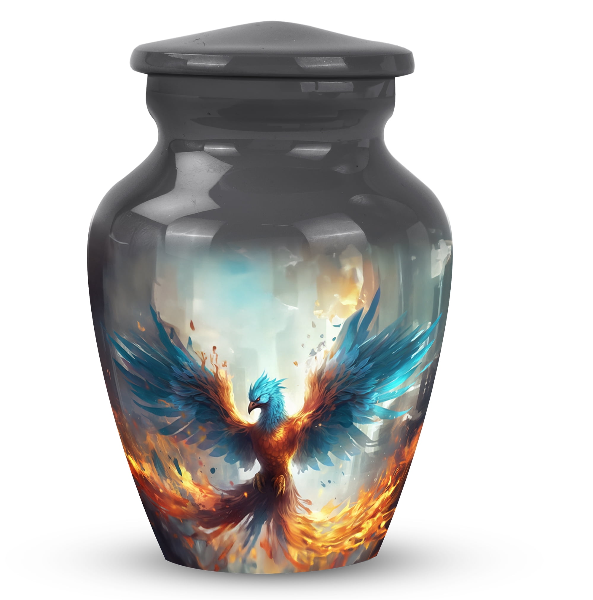 Unique Yellow And Blue Phoenix Spreading Wings Mini Cremation Urns For ...