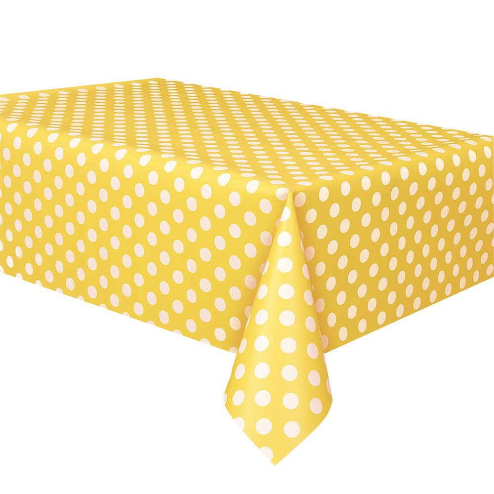 Unique Yellow and White Polka Dot Plastic Tablecloth, 54" x 108 ...