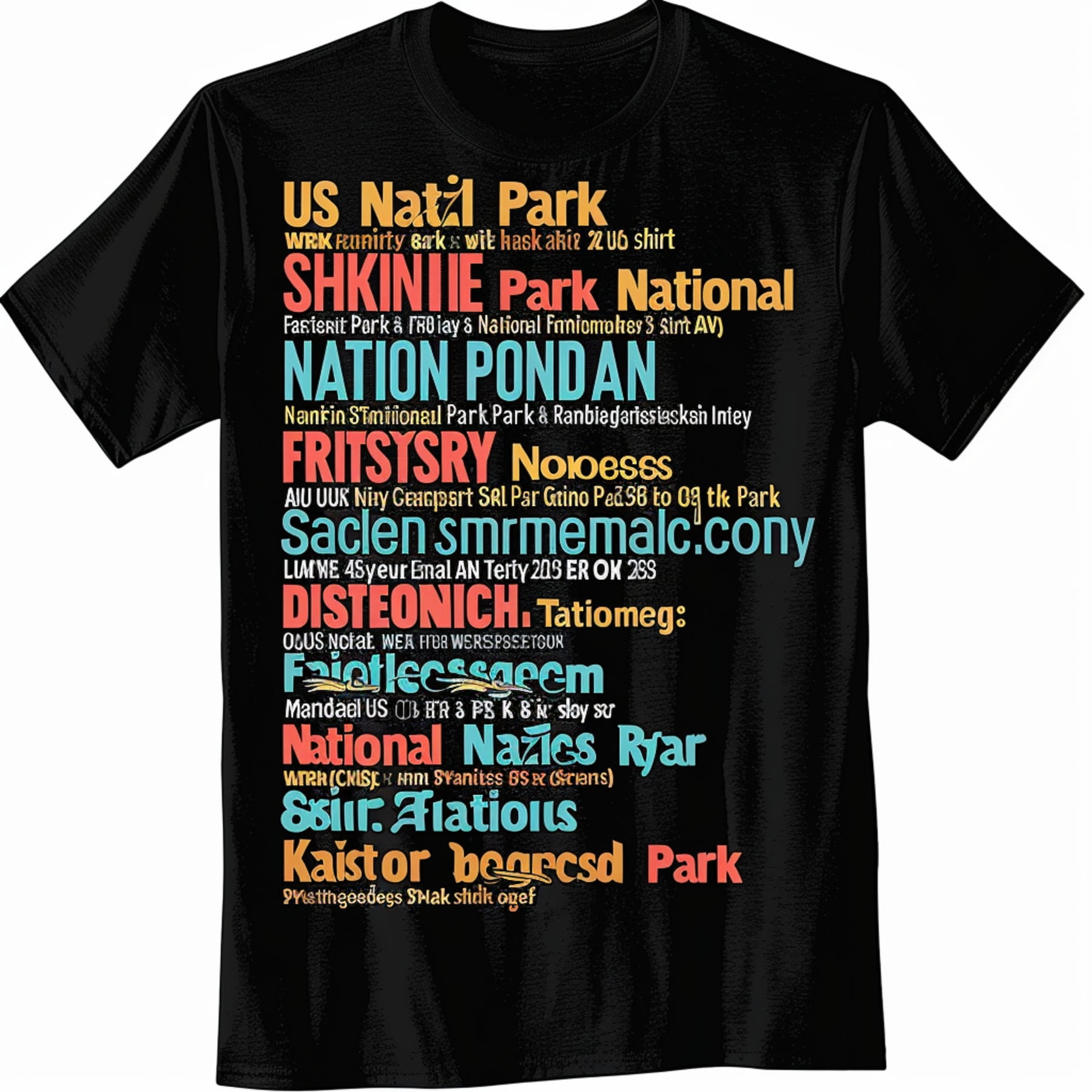 Unique and Bold: US National Park Word Cloud Design on Black T Shirt ...