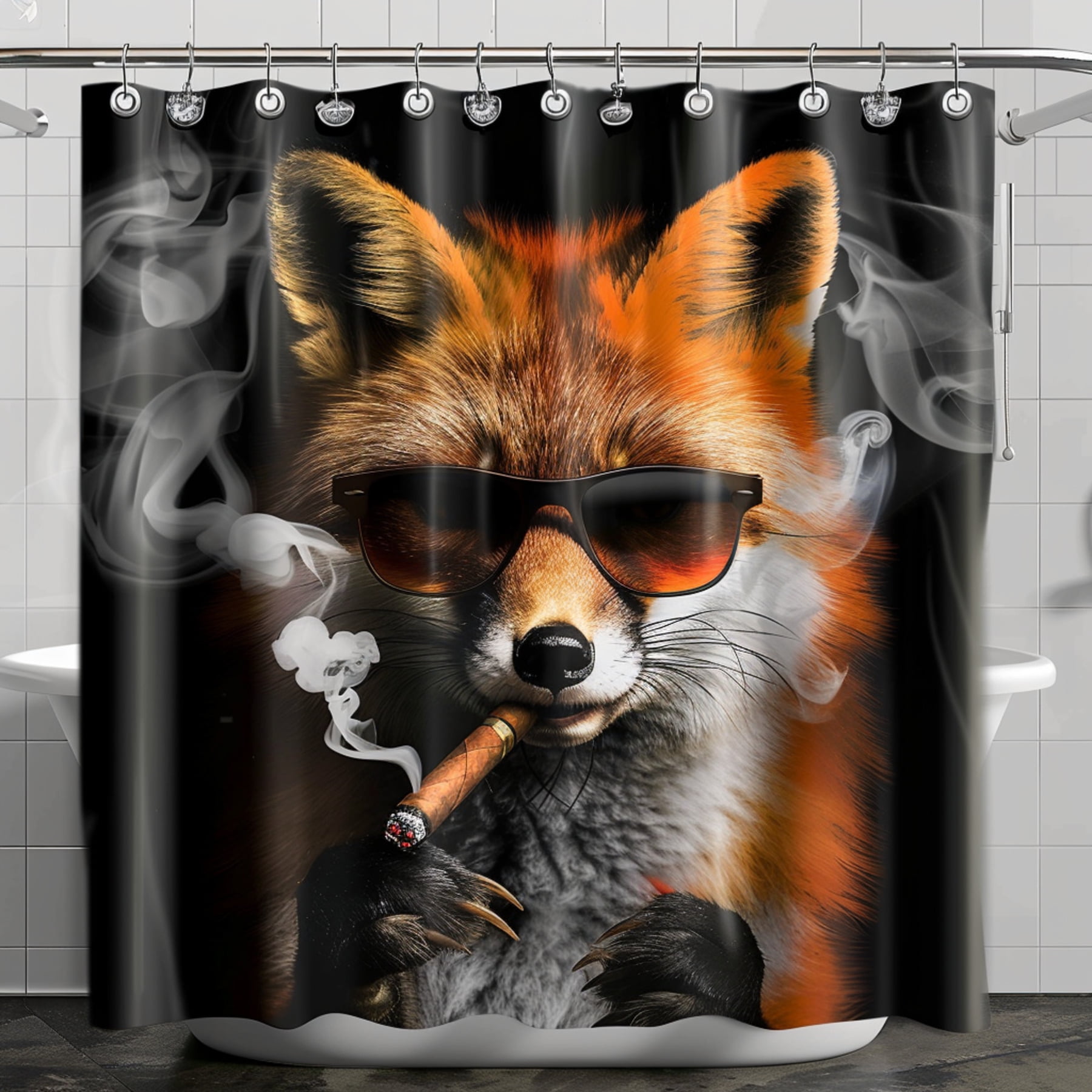 Unique and Stylish Furry Fox Smoking Cigar Shower Curtain with Black ...