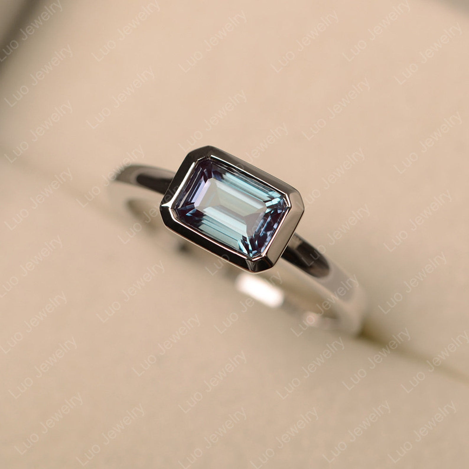 Unique bezel set engagement ring, Alexandrite east-west ring, color ...