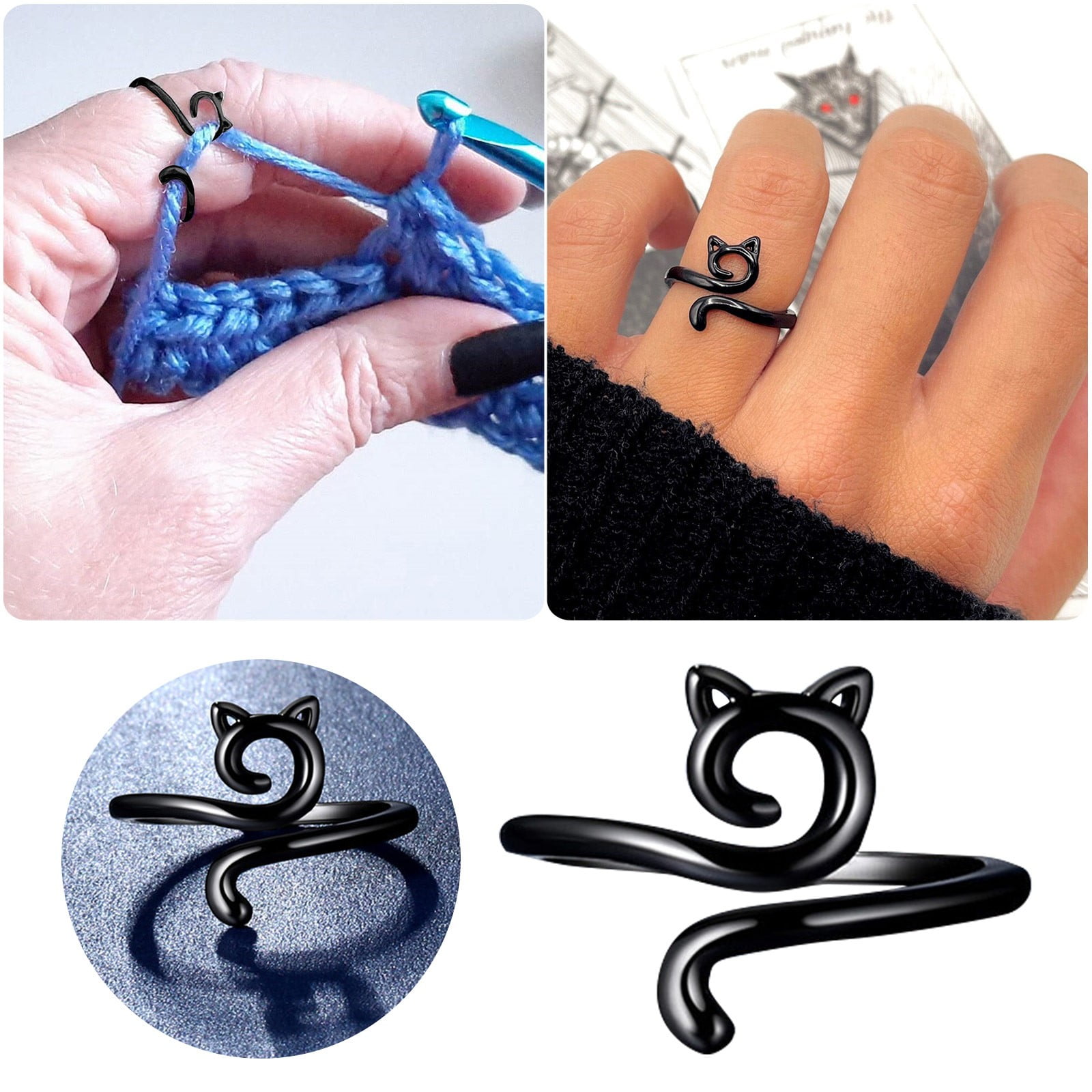 Unique rings For Women Yarn Ring Cat Kitty Ears Adjustable Size Crochet ...