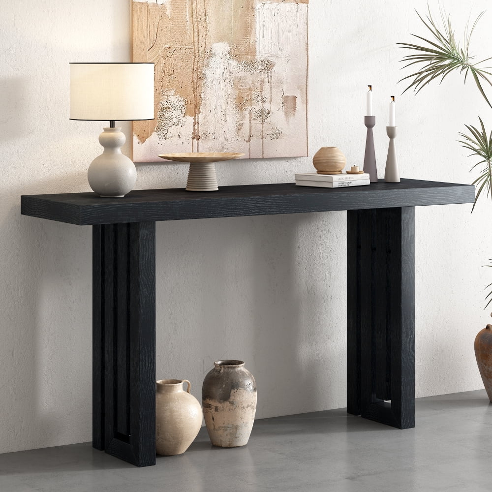 Uniquely Designed Oak Veneer Console Table with Distinctive Side Shapes ...