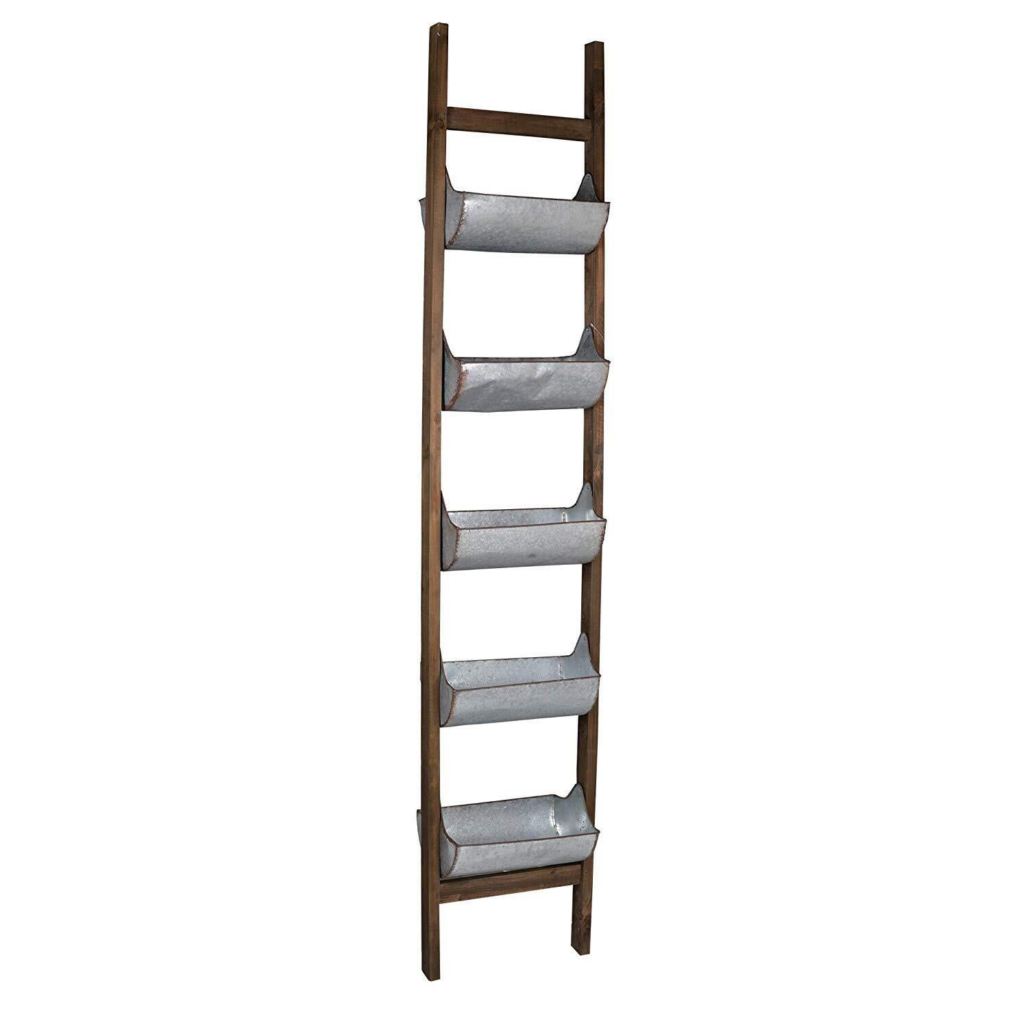 Saltoro Sherpi Wooden Reed Ladder Planter - Rustic Metal, Outdoor Patio ...