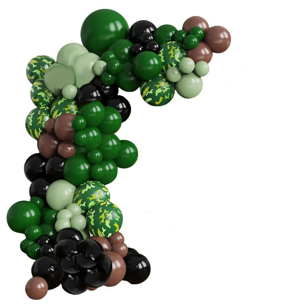 Uniquer Camouflage Balloon Garland Kit with Palm Leaves, Green Brown ...
