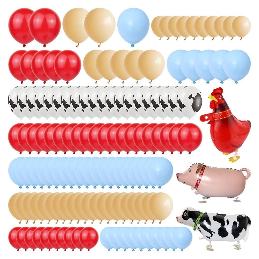 Uniquer Cow Balloon Garland Kit, Red NSD3 Blue Beige Balloons Cow Print ...