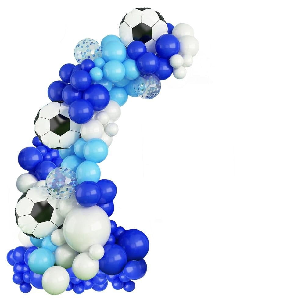 Uniquer Soccer Theme Balloon MMF7 Arch Kit, Blue White Latex Balloon ...