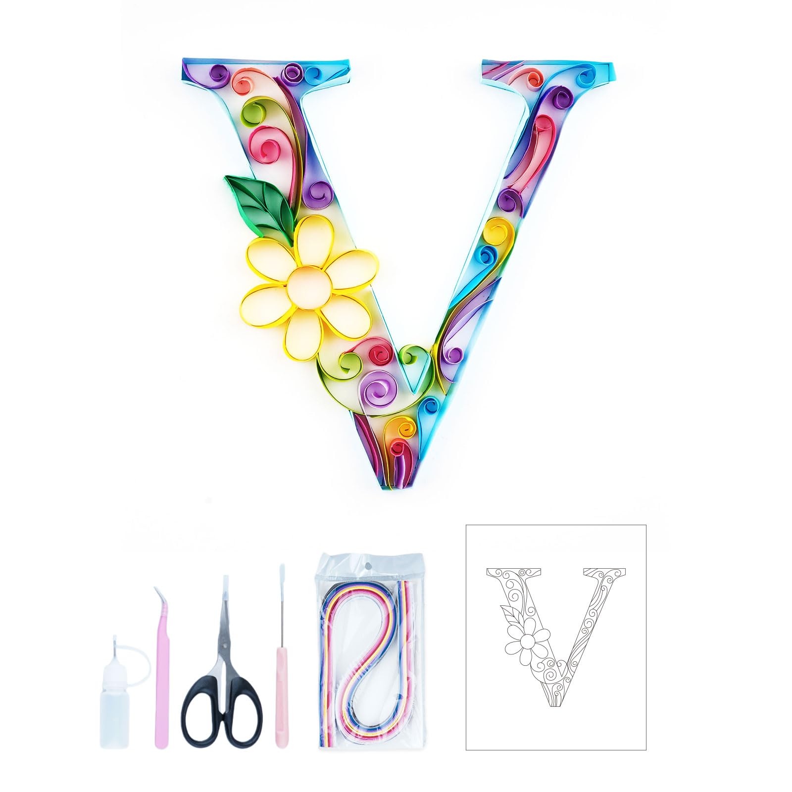 Uniquilling Quilling Kit, 8 * 10-in Letters V Paper Filigree Kits with ...