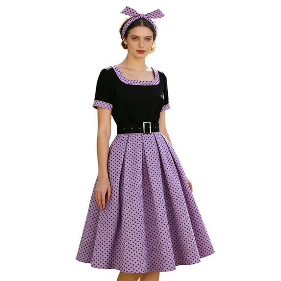 Unir Women’s Vintage Hepburn Style Polka Dot Dress, Square Neck Swing ...